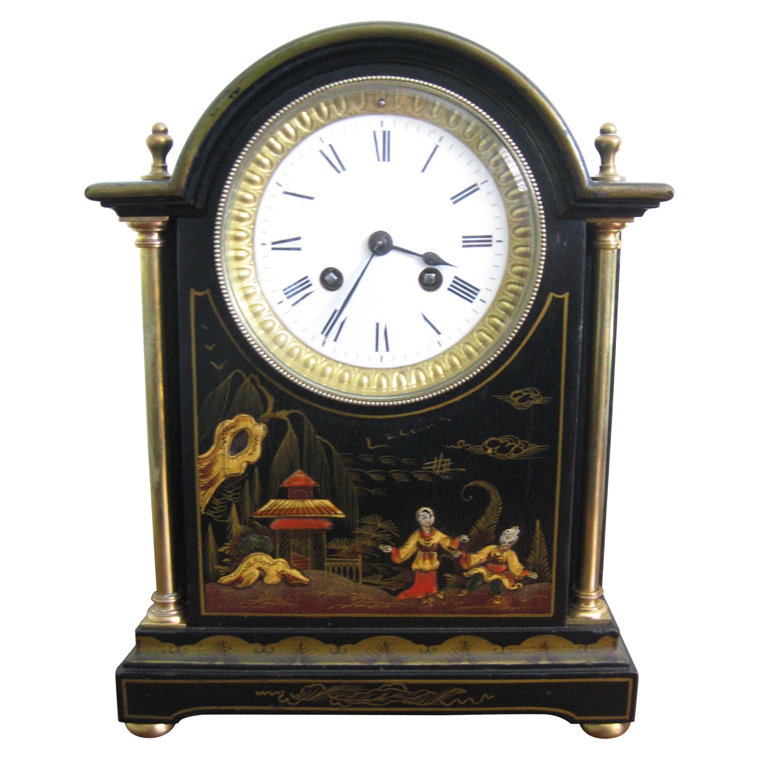 19th Century Black Chinoiserie Break Arch Mantel Clock at 1stDibs
