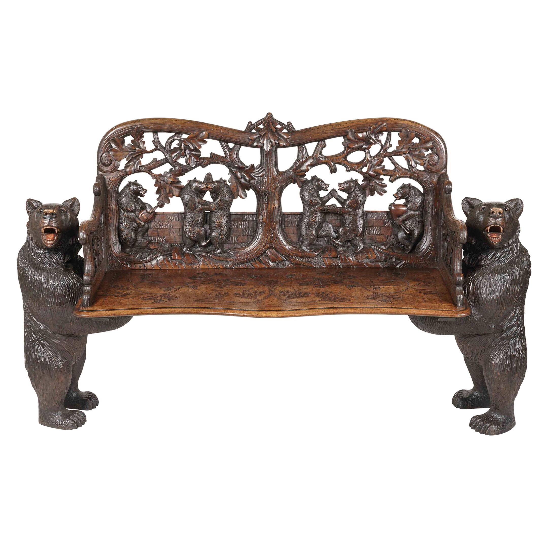 Switzerland Black Forest Carved Bear Bench, Circa 1900 at 1stDibs