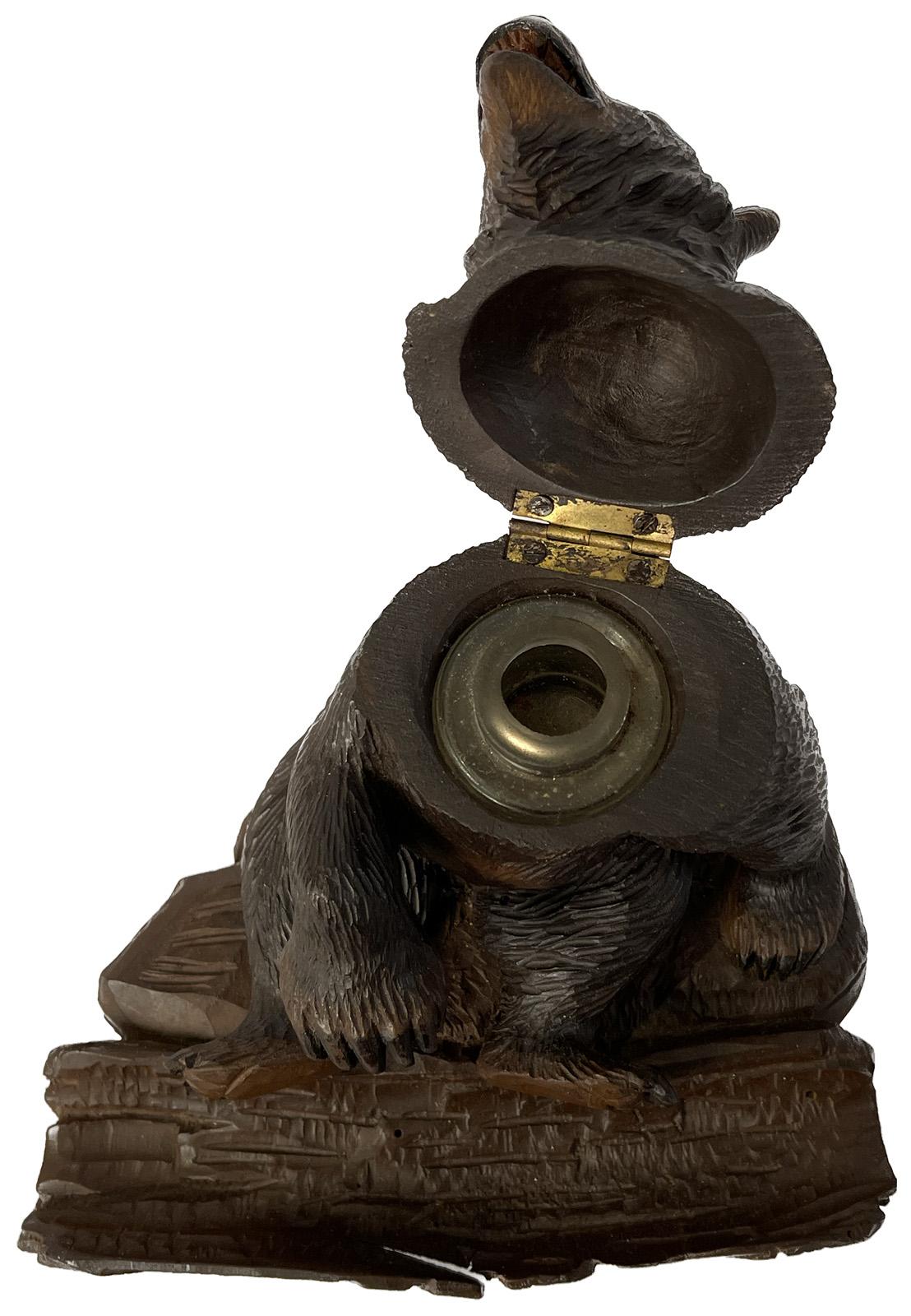 19th Century Black Forest Carved Bear Inkwell For Sale at 1stDibs