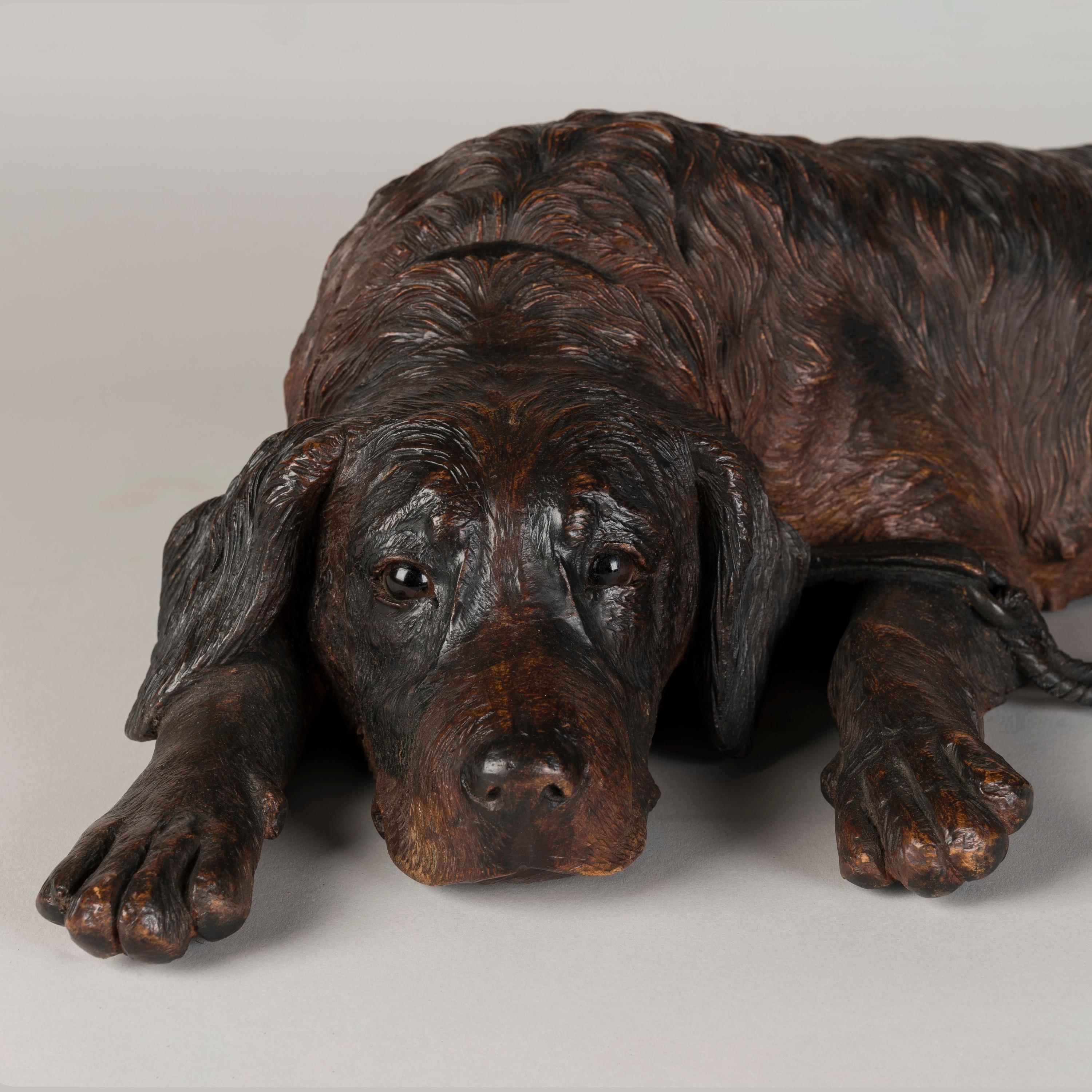 19th Century Black Forest Carved Dog with Glass Inset Eyes For Sale at ...