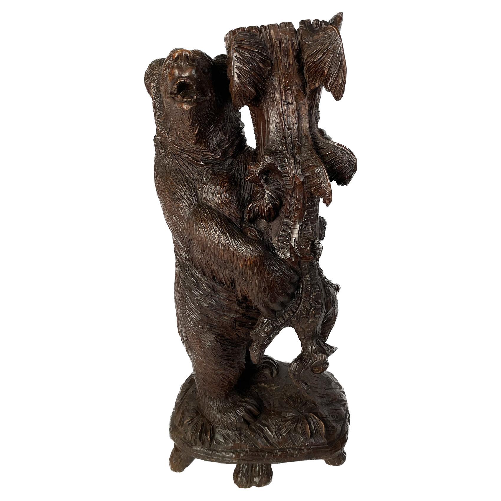 19th Century Black Forest Carved Walnut Bear Stand For Sale at 1stDibs