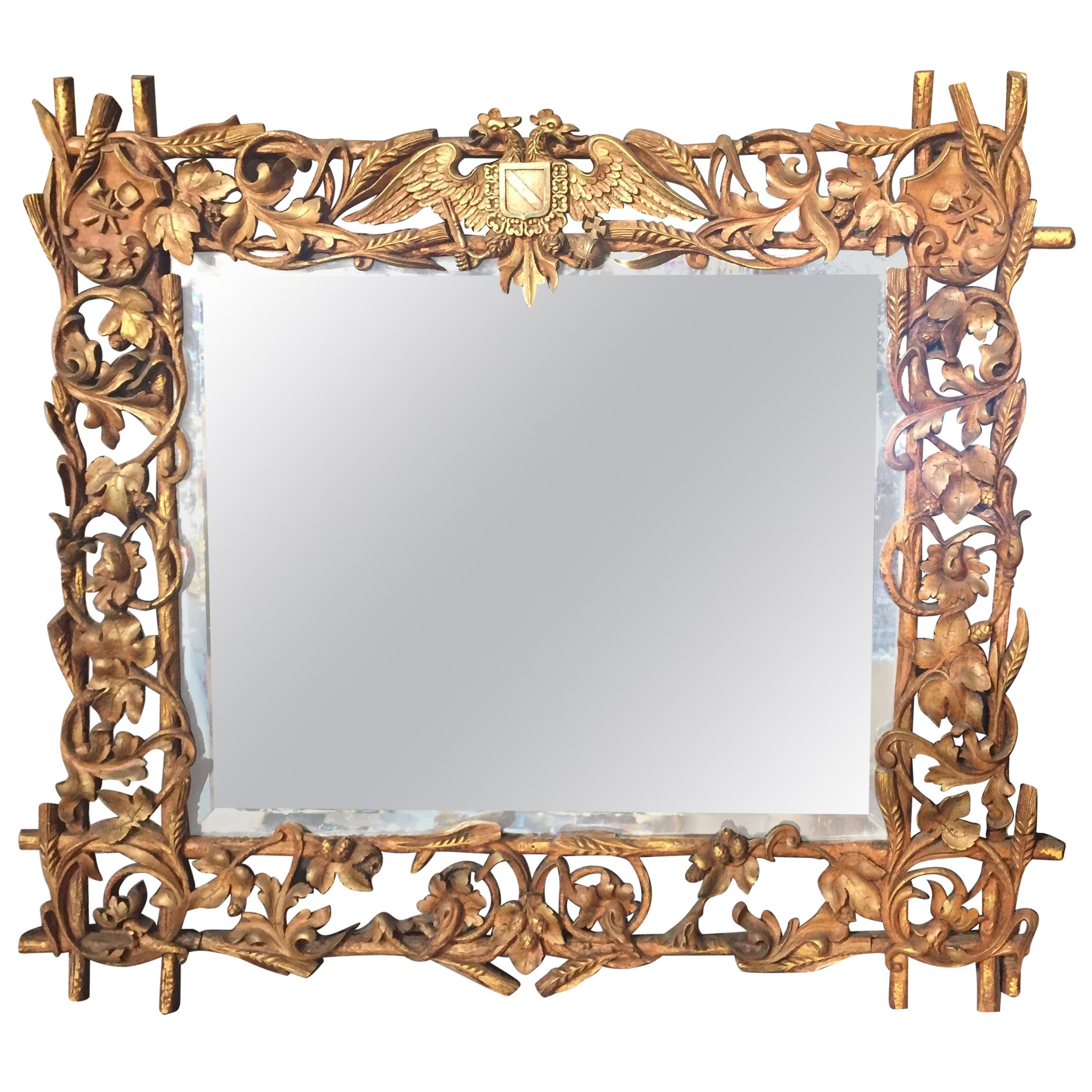 19th Century Black Forest Hand Carved Mirror For Sale at 1stDibs