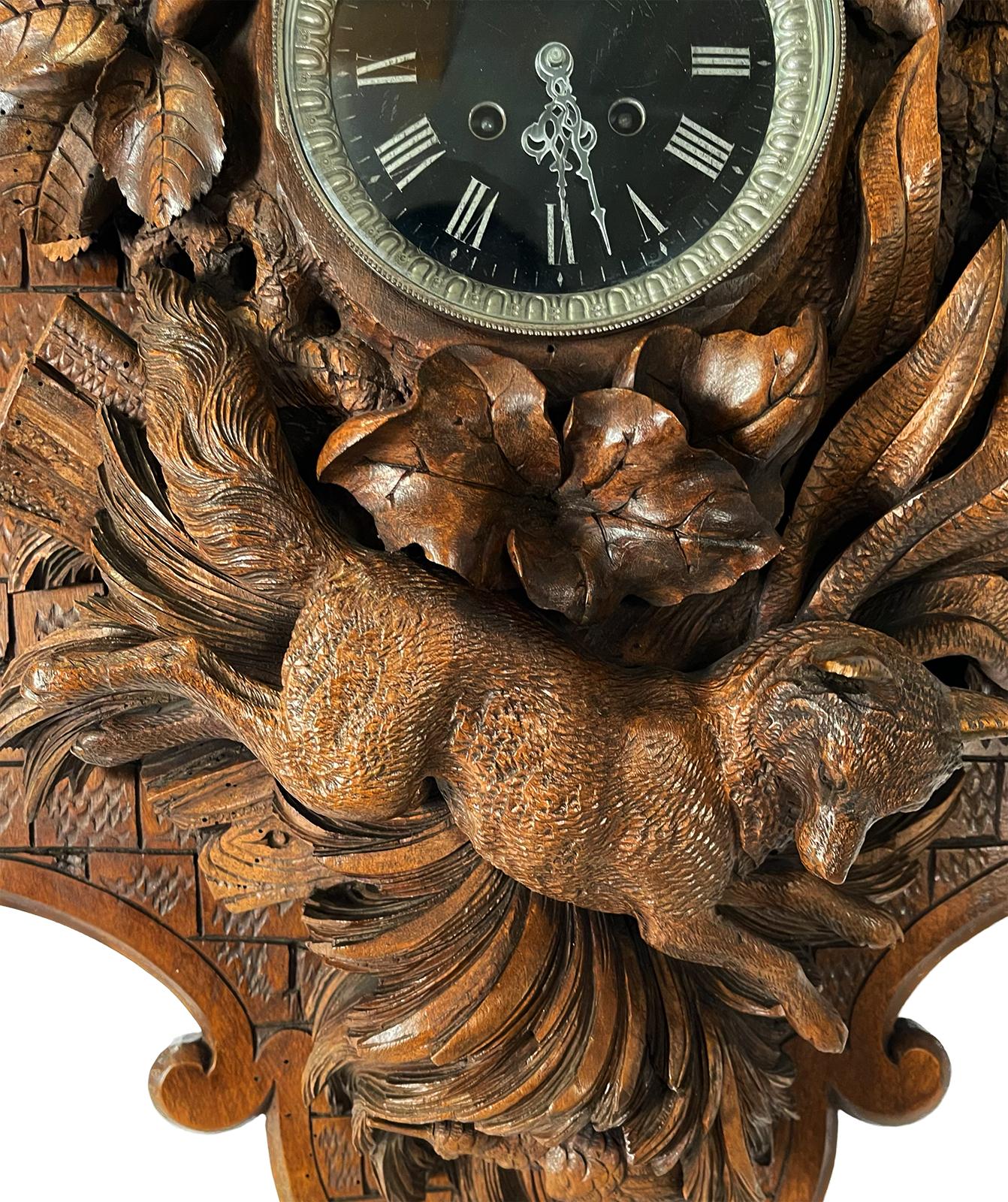 19th Century Black Forest Pheasants and Fox Wall Clock For Sale at 1stDibs