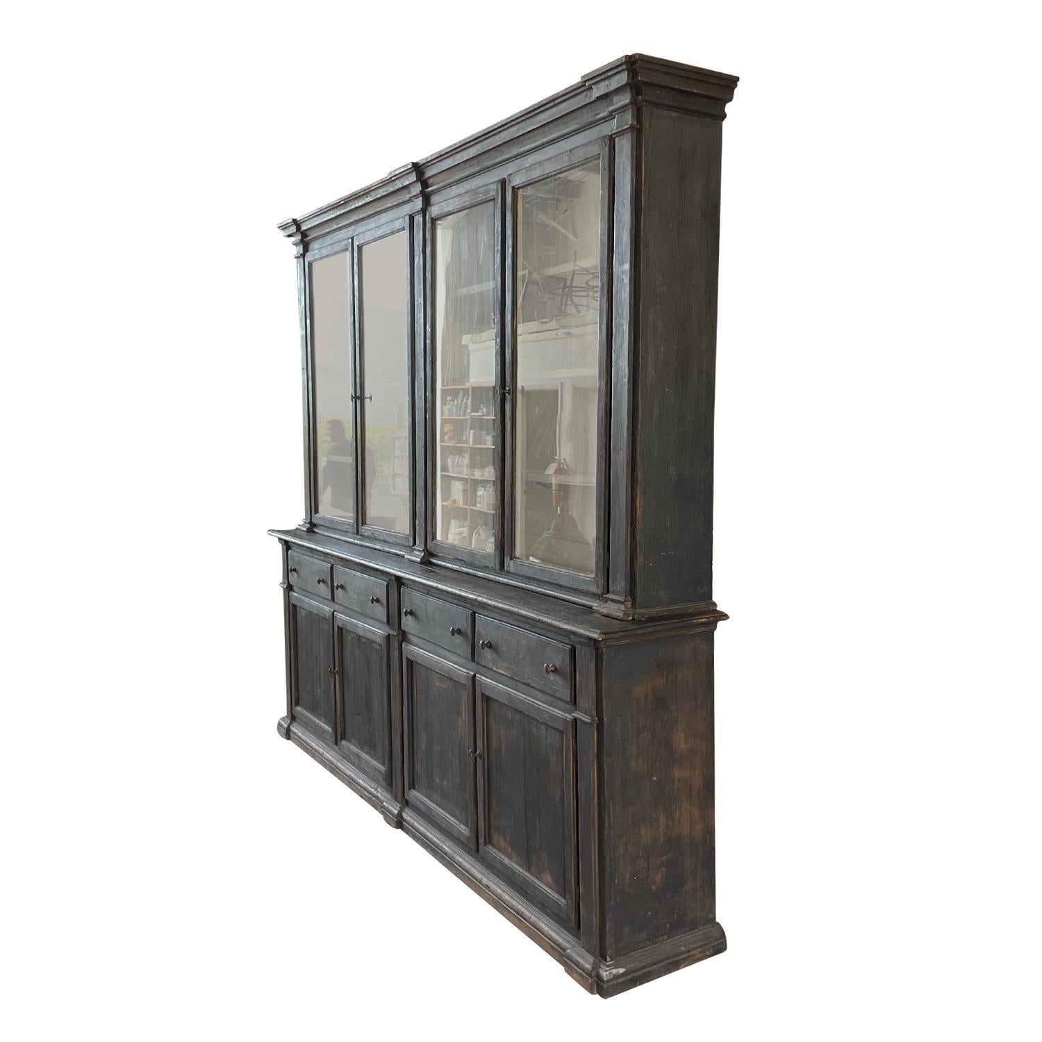 19th Century Black French Empire Pinewood Library, Antique Bookcase For ...