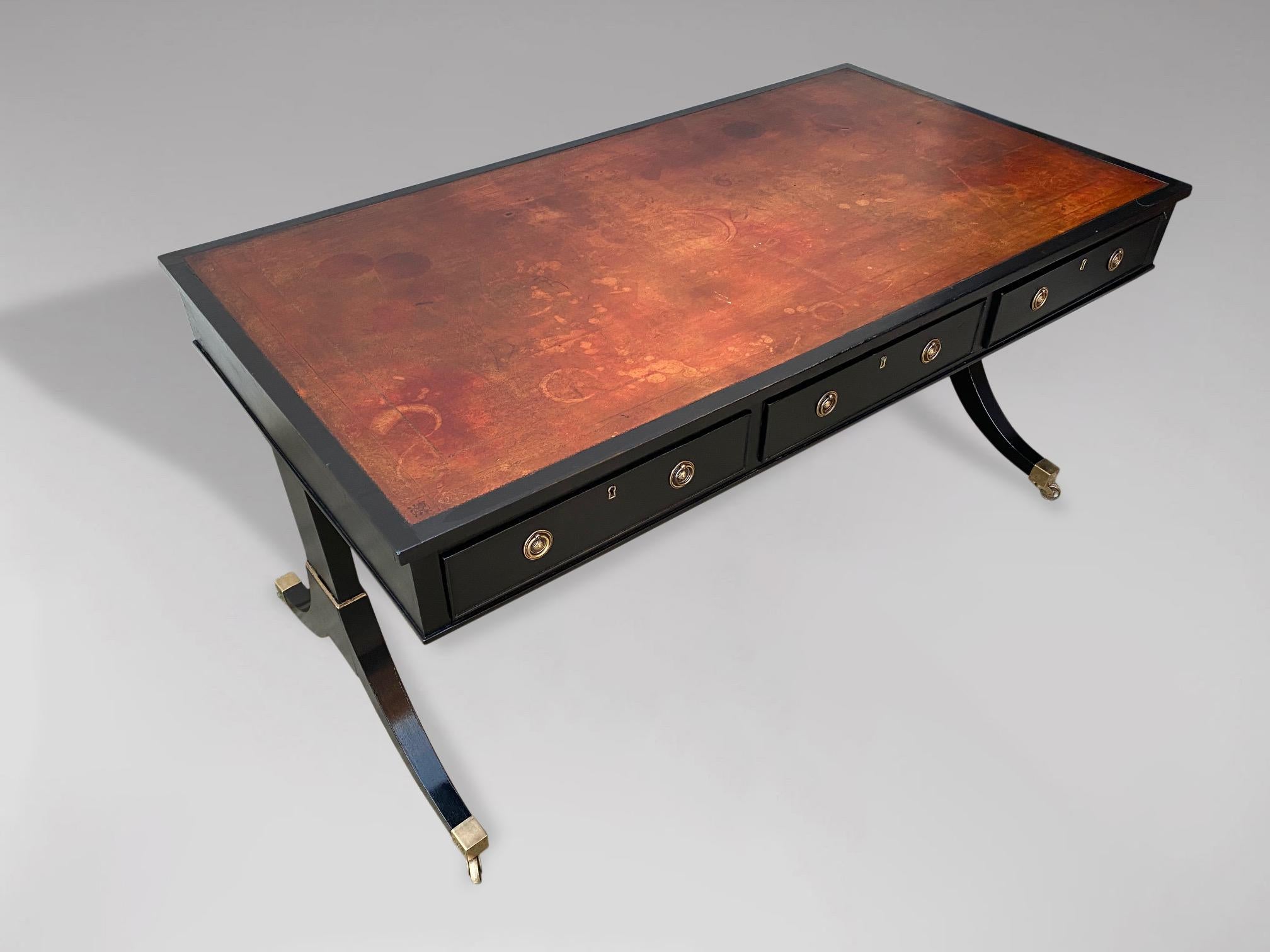 19th Century Black Painted Mahogany Leather Top Writing Table at 1stDibs