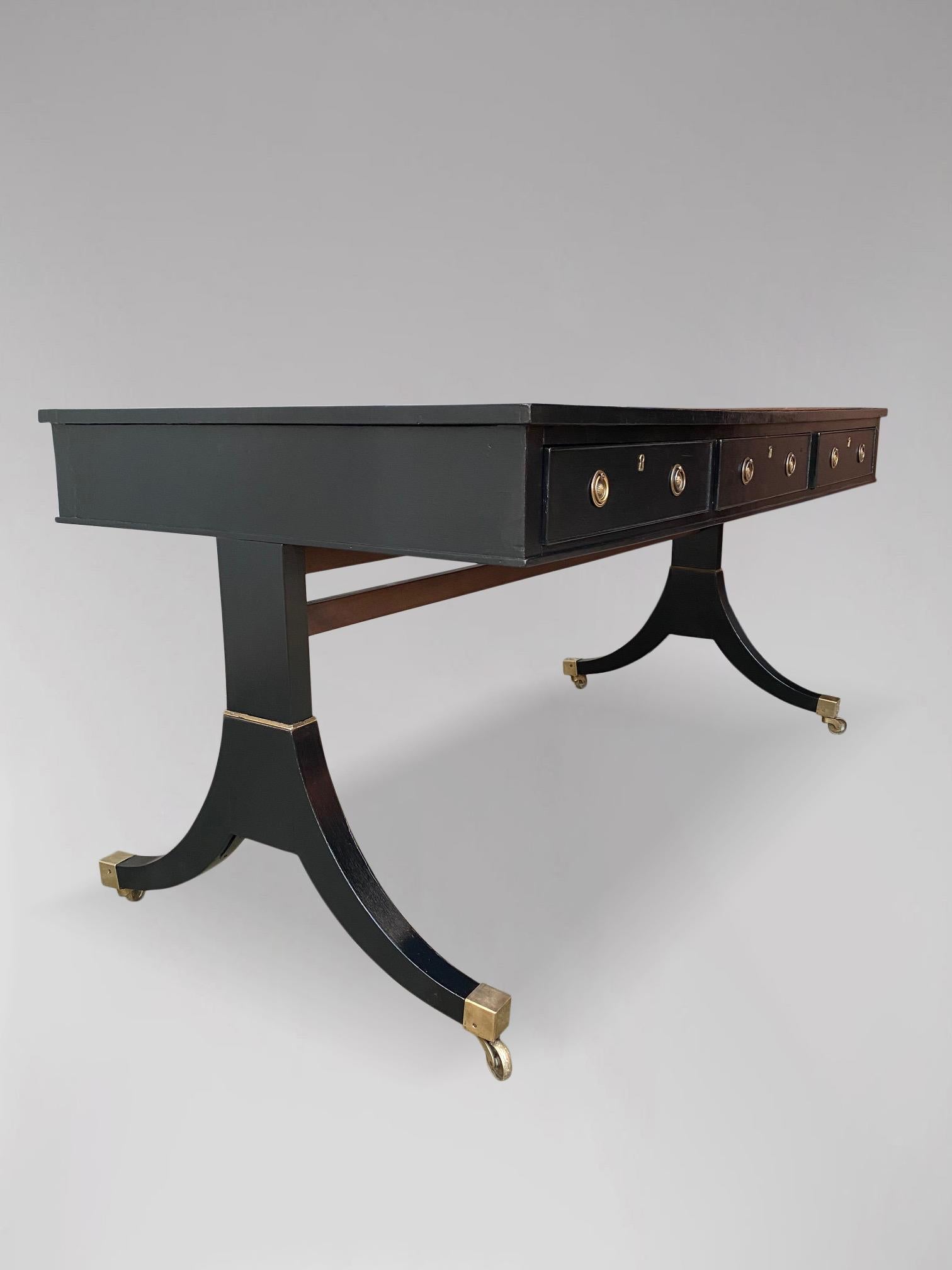 19th Century Black Painted Mahogany Leather Top Writing Table at 1stDibs