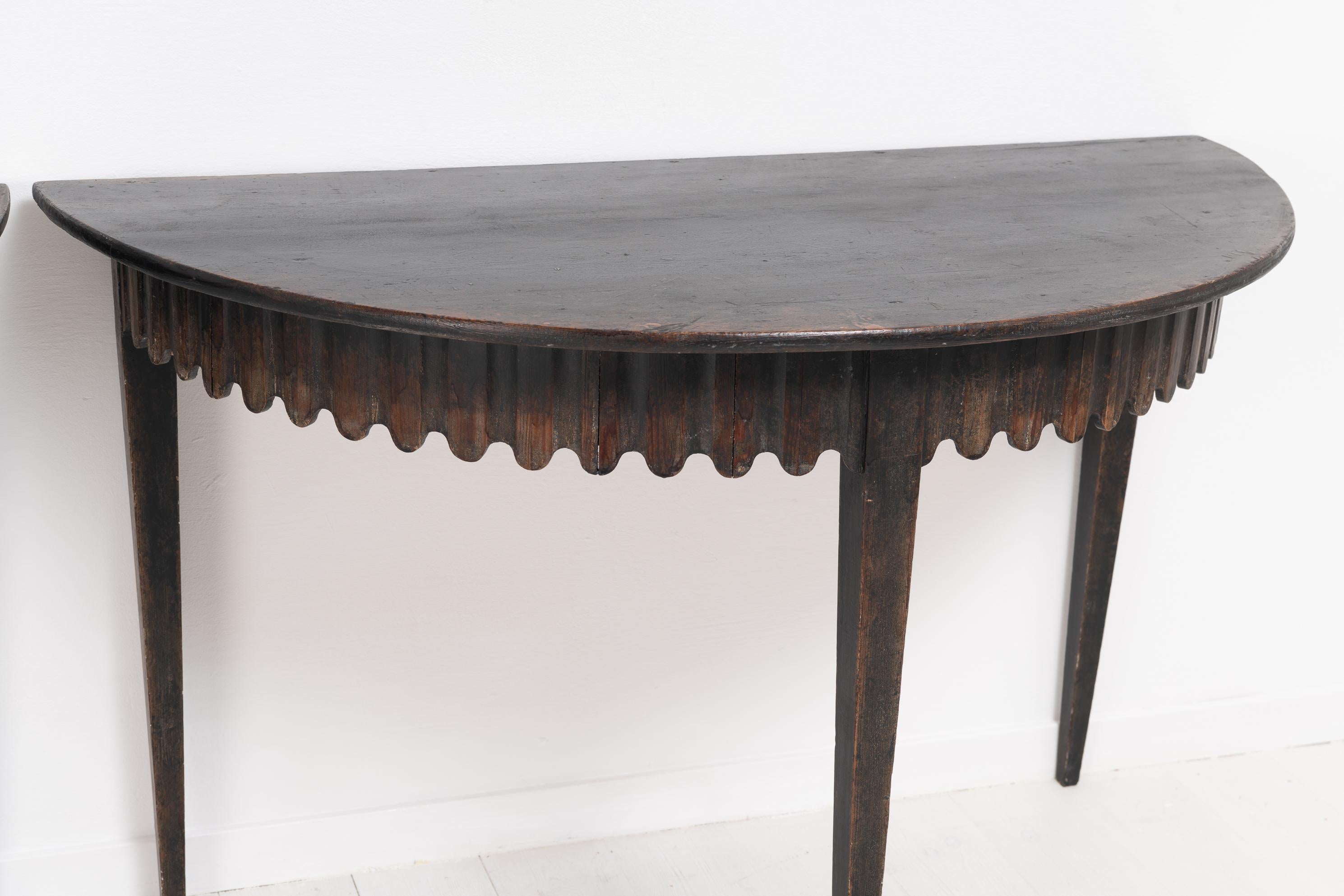 19th Century Black Swedish Gustavian Style Demi Lune Tables at 1stDibs