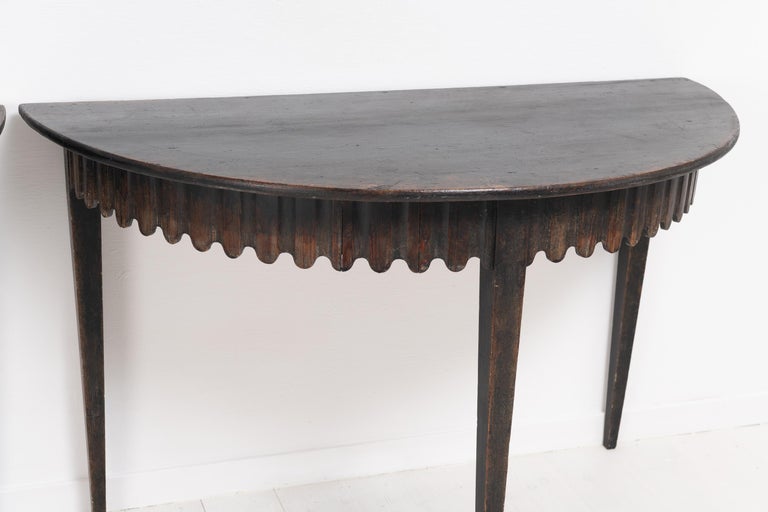 19th Century Black Swedish Gustavian Style Demi Lune Tables at 1stDibs