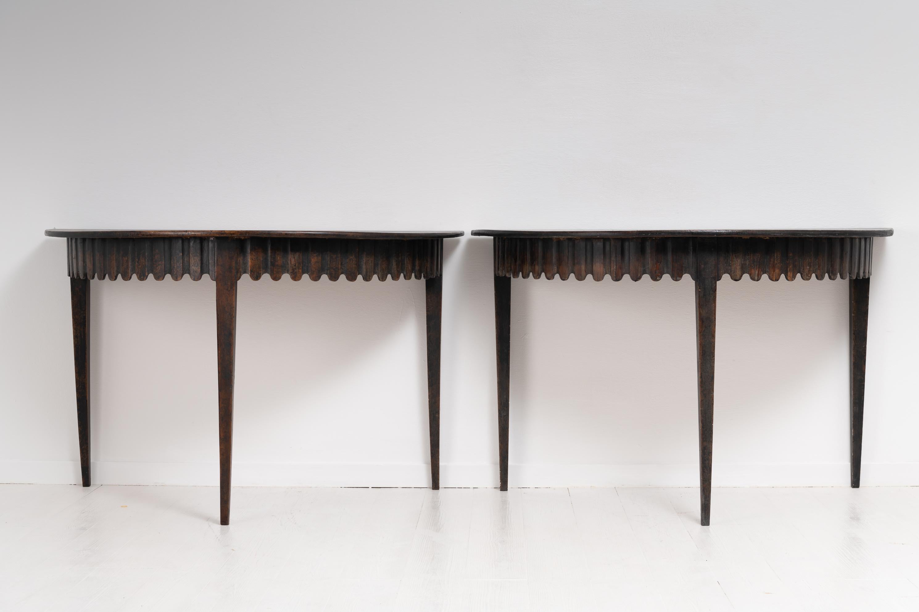 19th Century Black Swedish Gustavian Style Demi Lune Tables at 1stDibs
