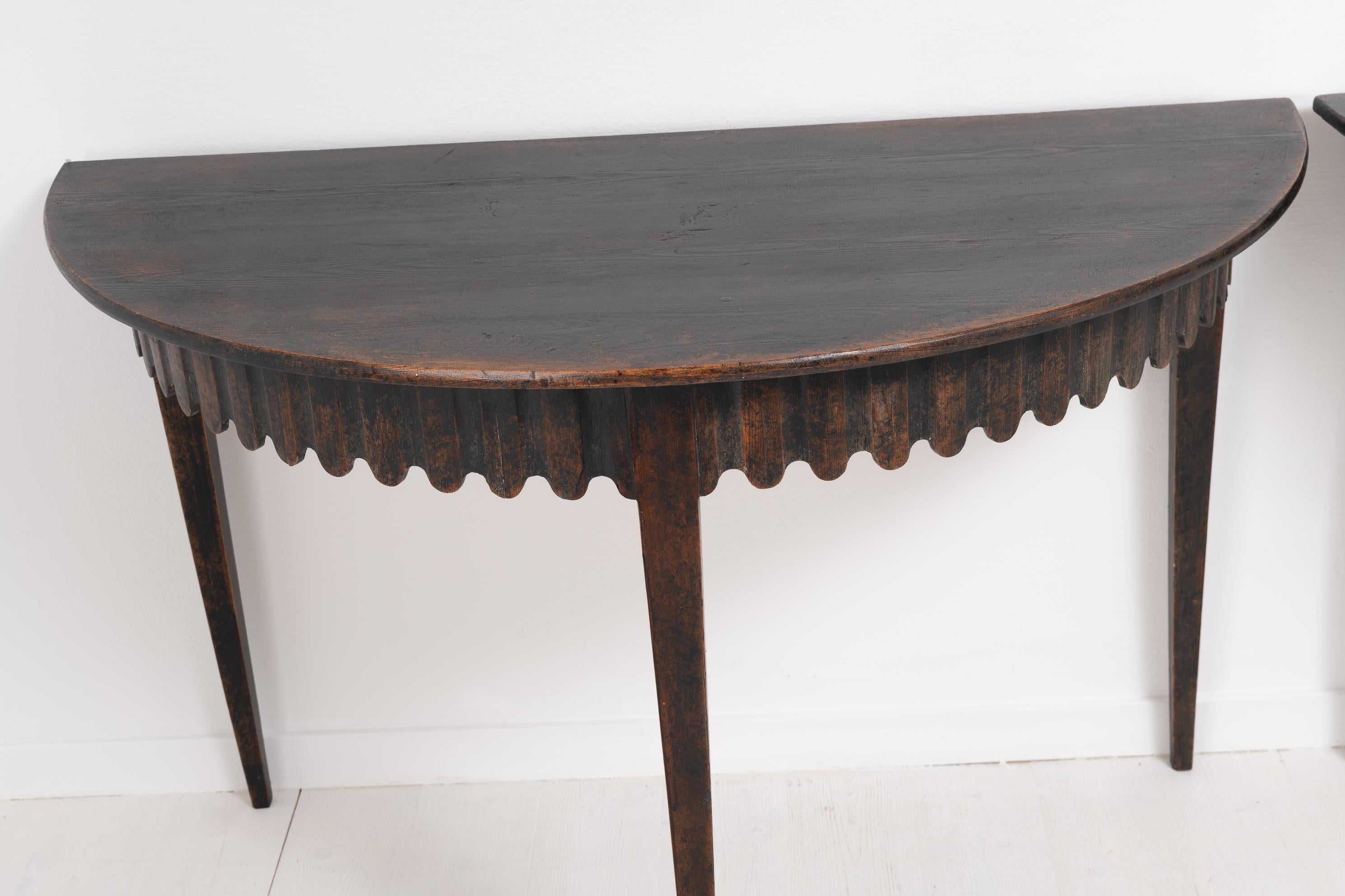 19th Century Black Swedish Gustavian Style Demi Lune Tables at 1stDibs