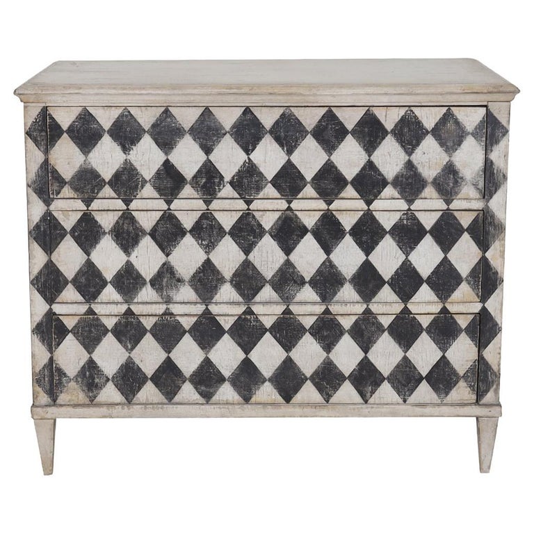 19th Century Black-White Italian Single Pinewood Chest, Antique Tuscan ...
