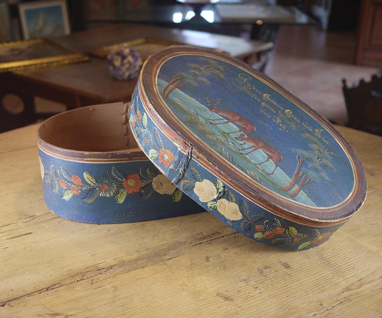 19th Century Blu Animal Painted Italian Box at 1stDibs