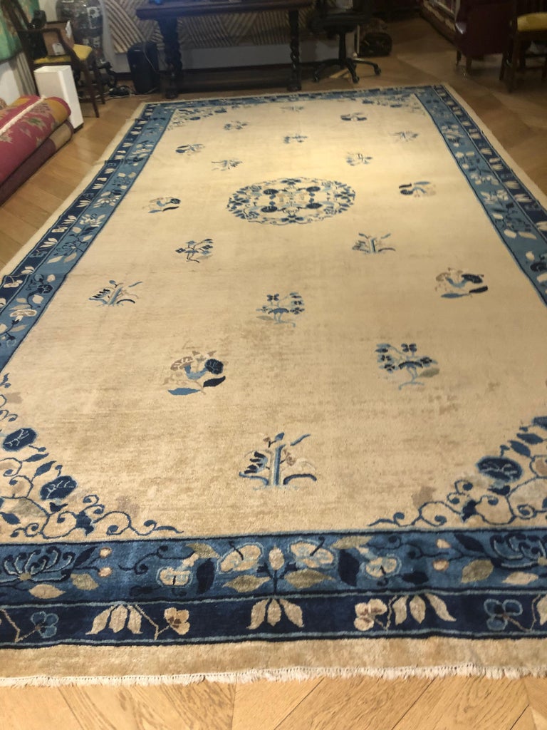 19th Century Blue and Natural Wool Peking Chinese Rug, ca 1870 For Sale ...