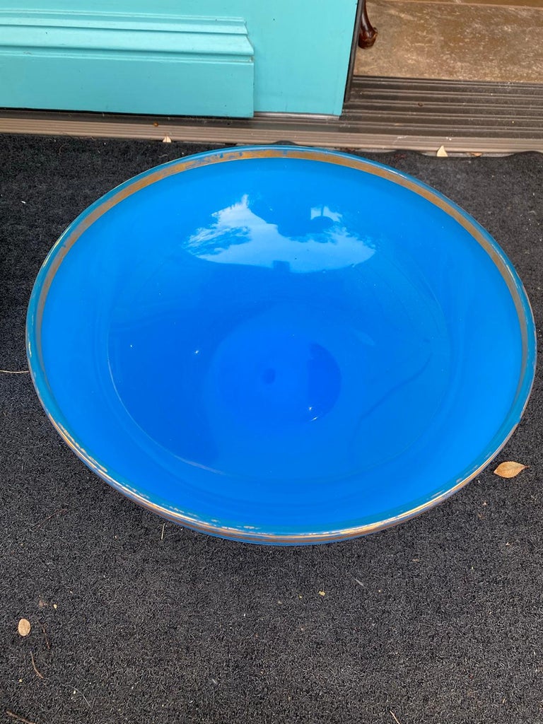 19th Century Blue Opaline Glass Round Centerpiece or Bowl with Gilt ...