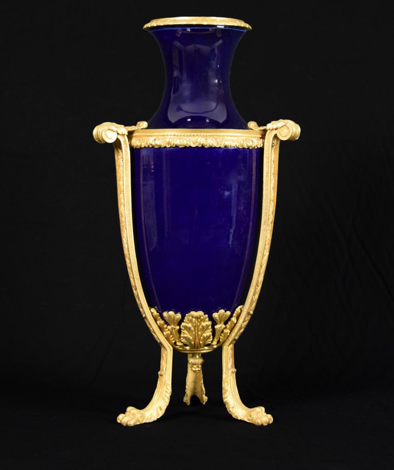 19th Century Blue Porcelain and Gilded Metal French Neoclassical Vase ...
