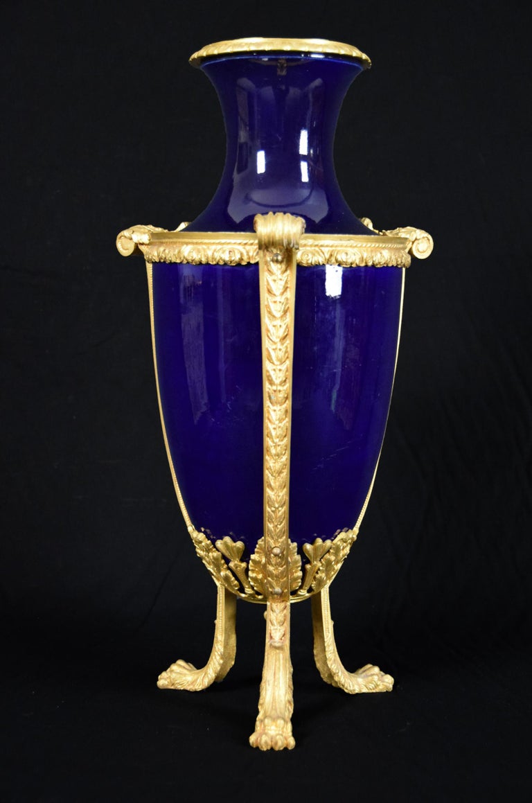 19th Century Blue Porcelain and Gilded Metal French Neoclassical Vase ...