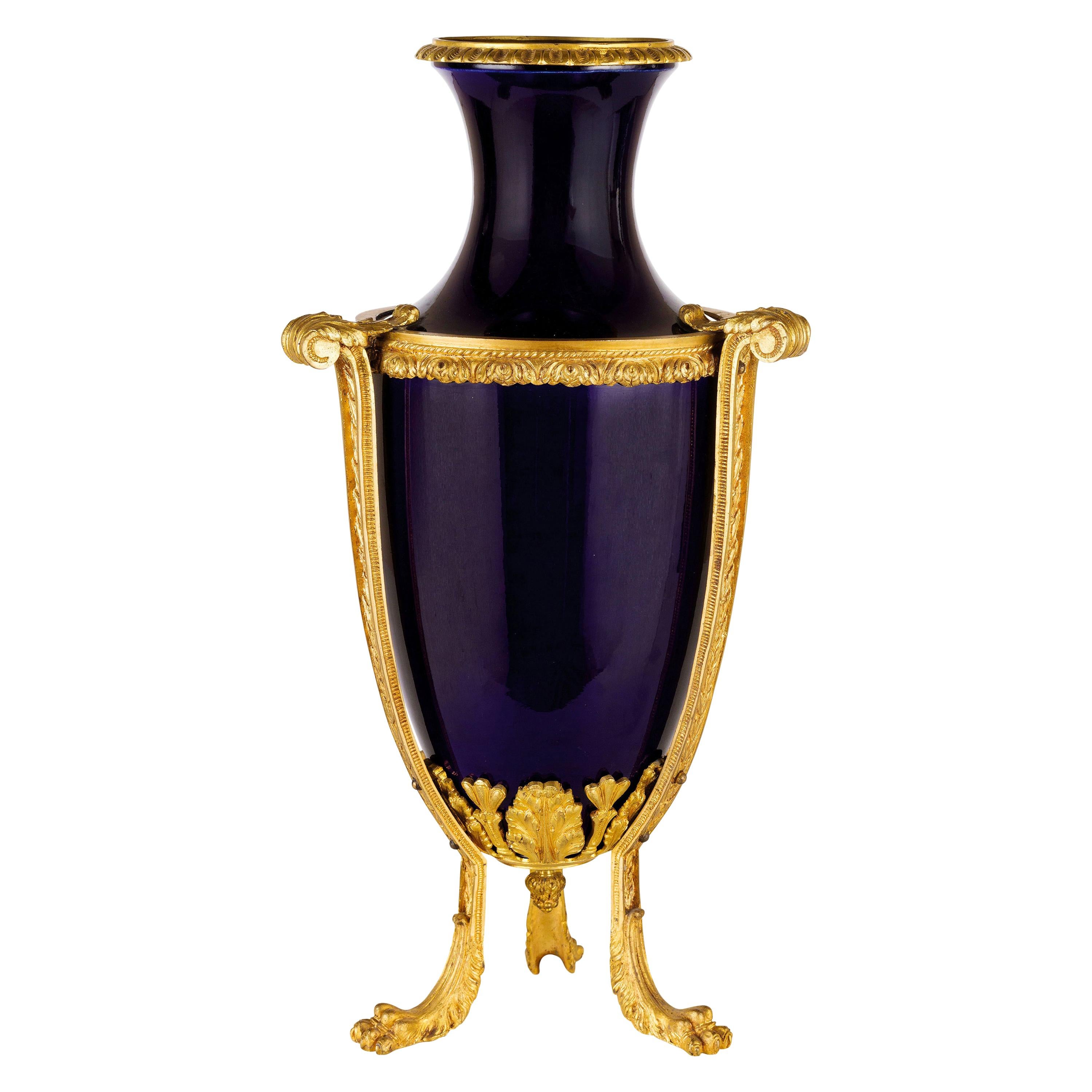 19th Century Blue Porcelain and Gilded Metal French Neoclassical Vase ...