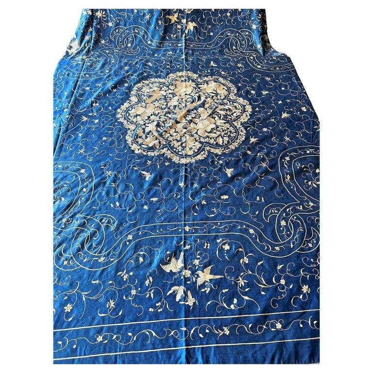 19th century blue satin Chinese wall hanging or bedspread for Export ...