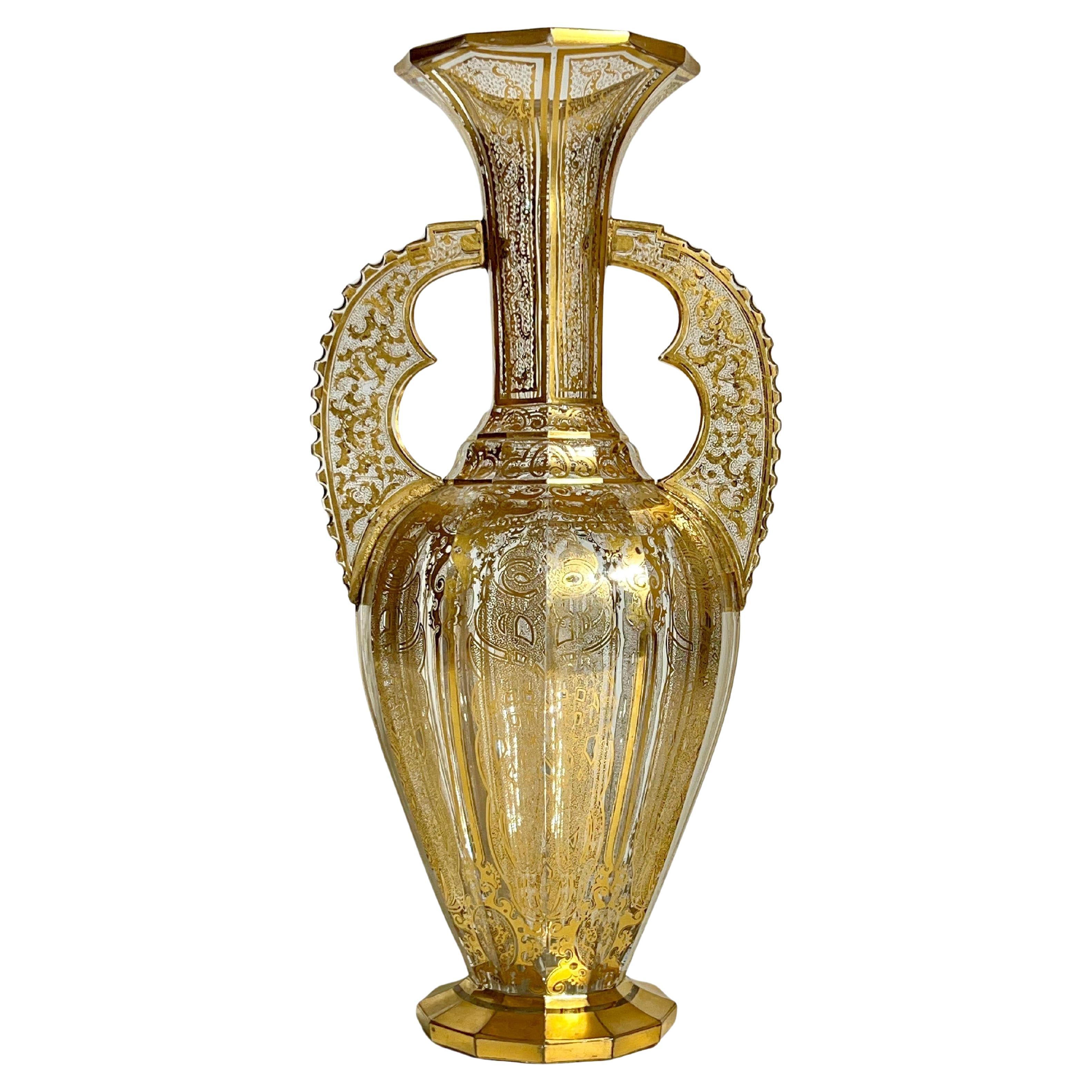 19th Century Bohemian Gilt Cut Glass Alhambra Vase For Sale at 1stDibs