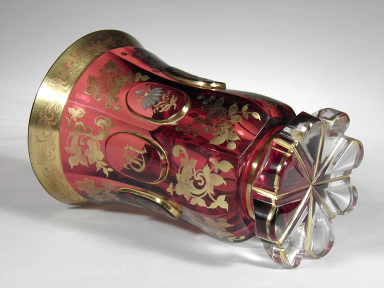 Antique Bohemian Ruby Glass Gold Paint Horse Flower Motive 19th Century ...