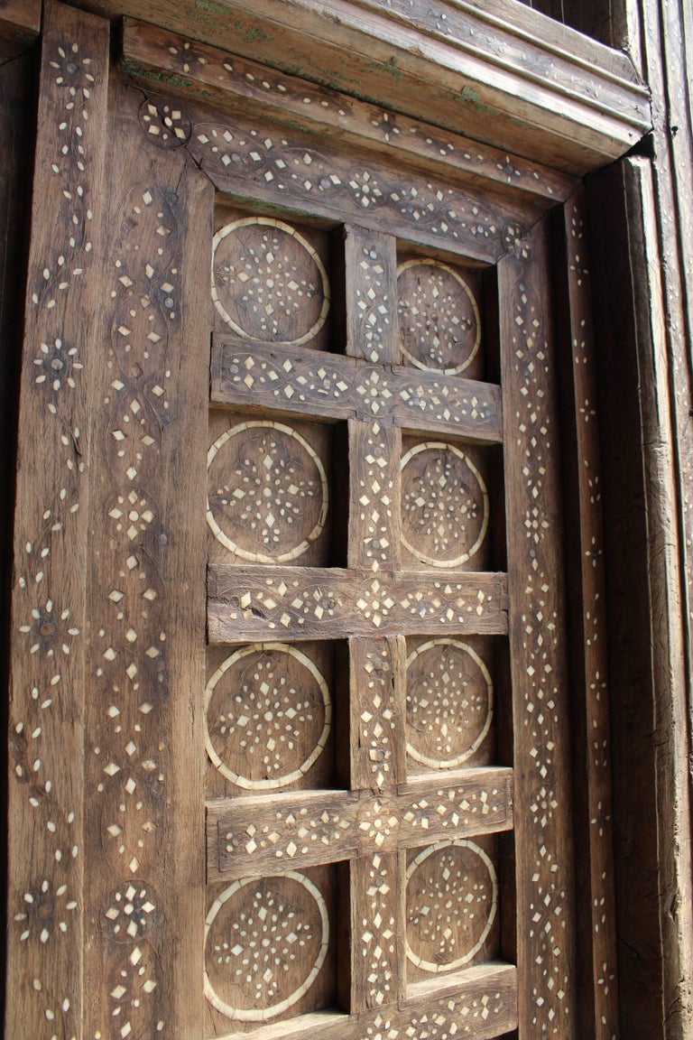 19th Century Bone Inlayed Wooden Double Front Door at 1stDibs