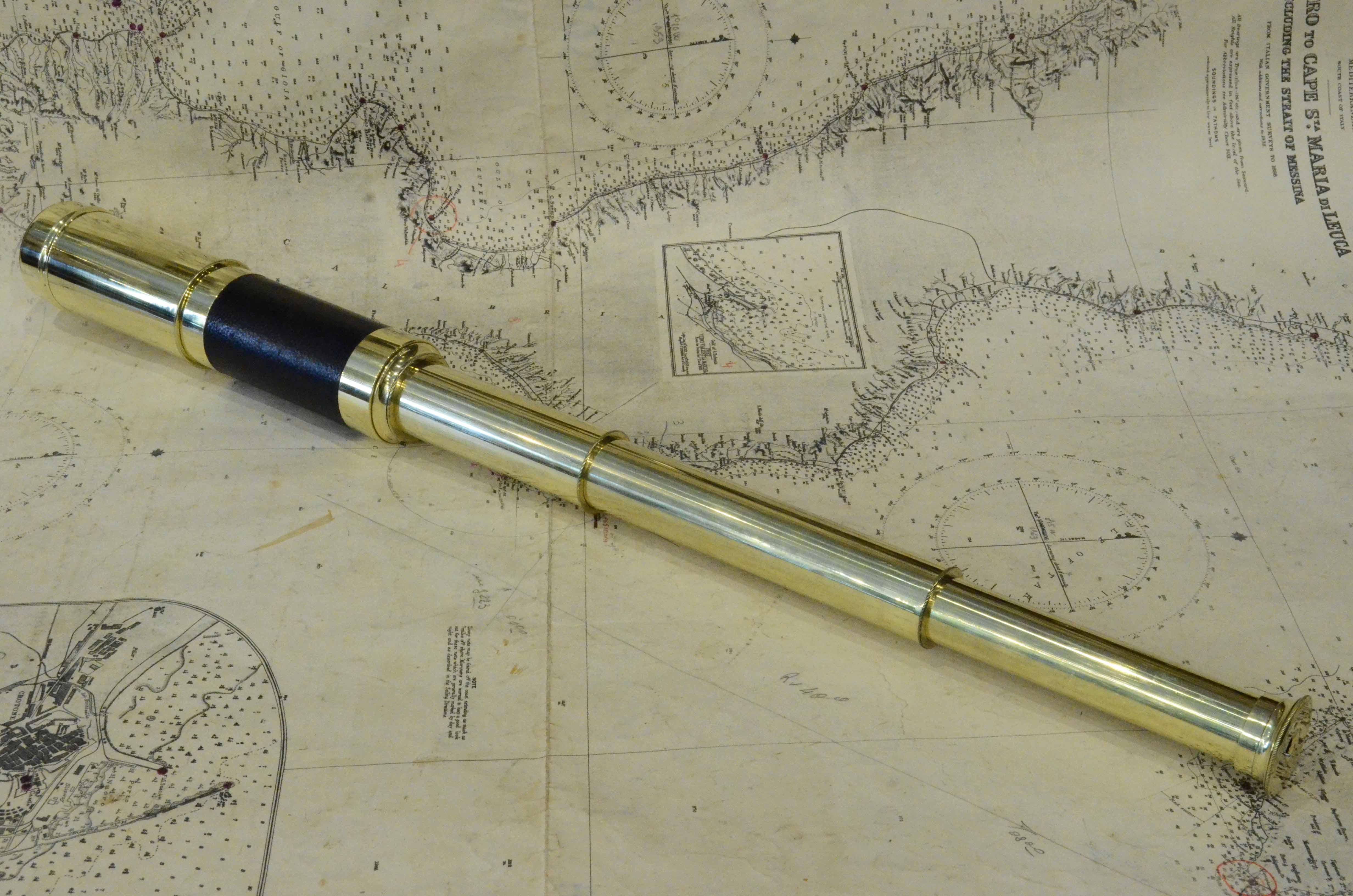 19th Century Brass 3 Draw Telescope Antique Maritime Navigation ...
