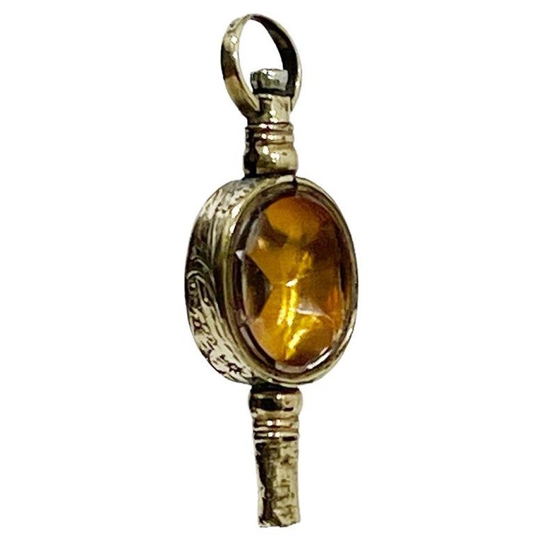 19th Century Brass and Gold Watch-Key with 2 Different Colored Stones ...