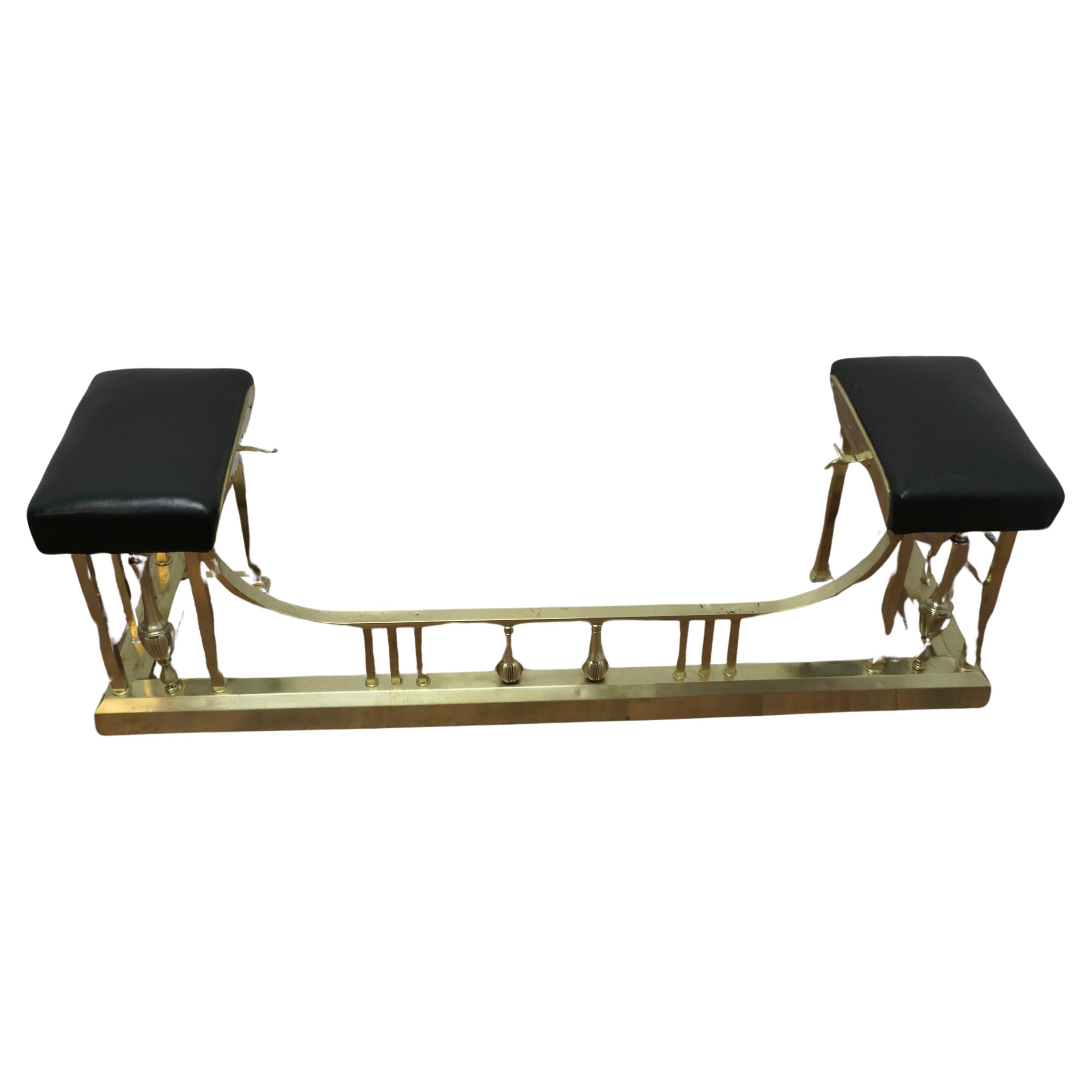 Lovely Old Adjustable Brass and Leather Club Fender at 1stDibs