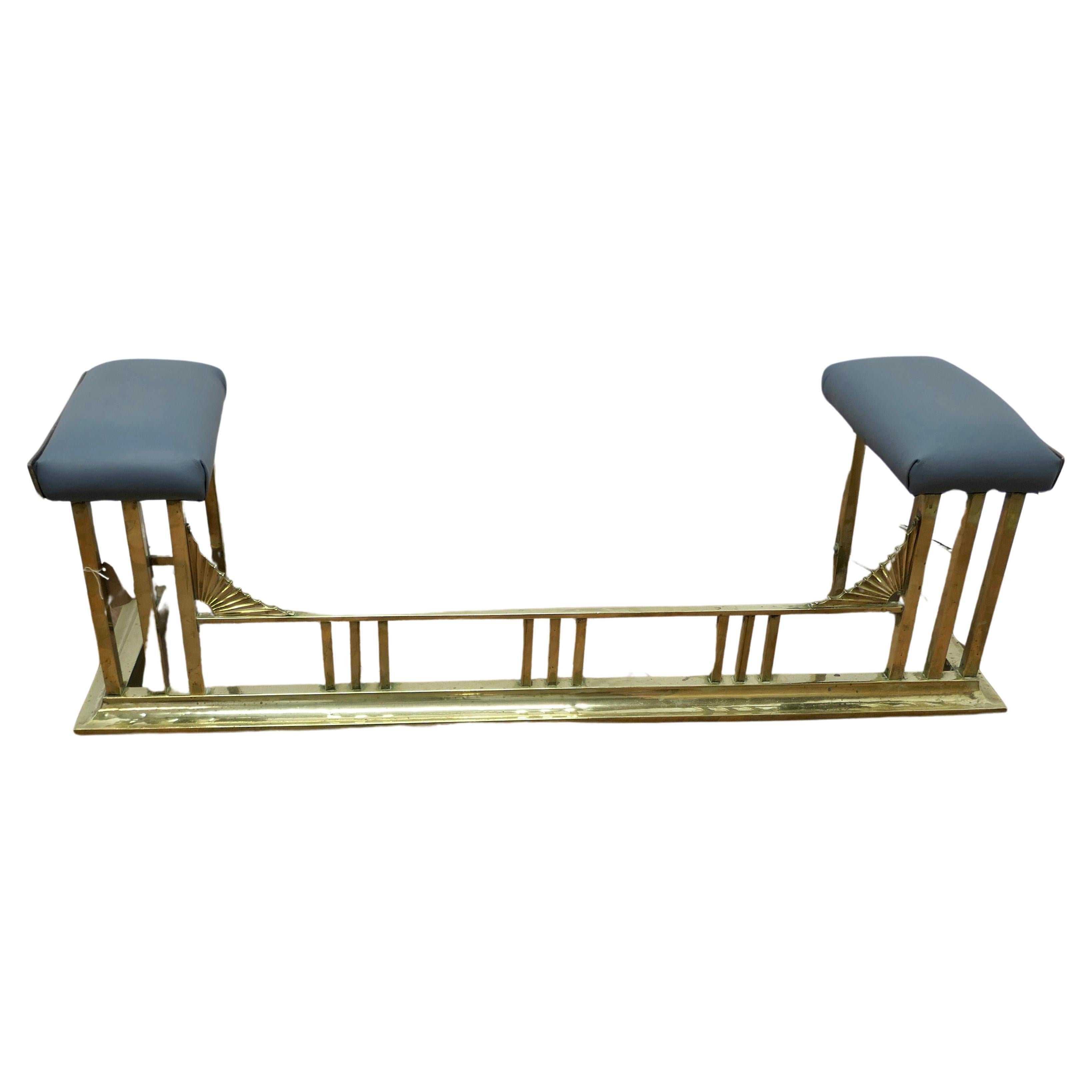 Large Brass and Leather Club Fender at 1stDibs