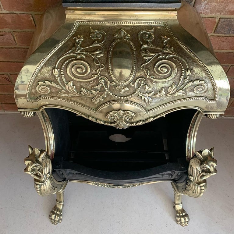 19th Century Brass and Steel Hooded Antique Fireplace Grate ...