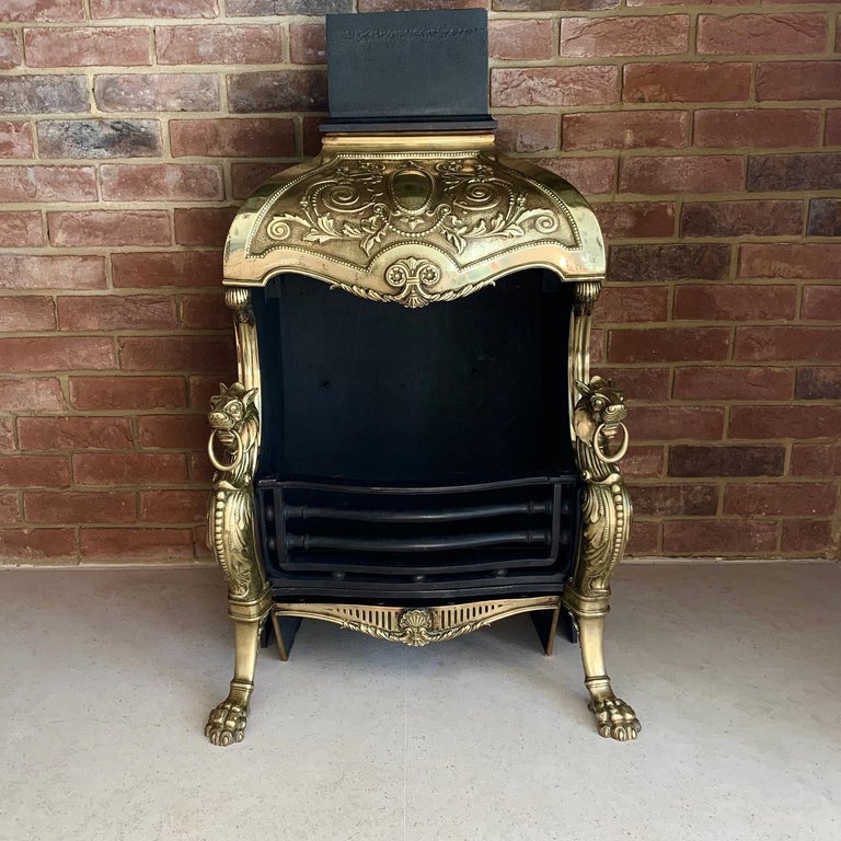 19th Century Brass and Steel Hooded Antique Fireplace Grate ...
