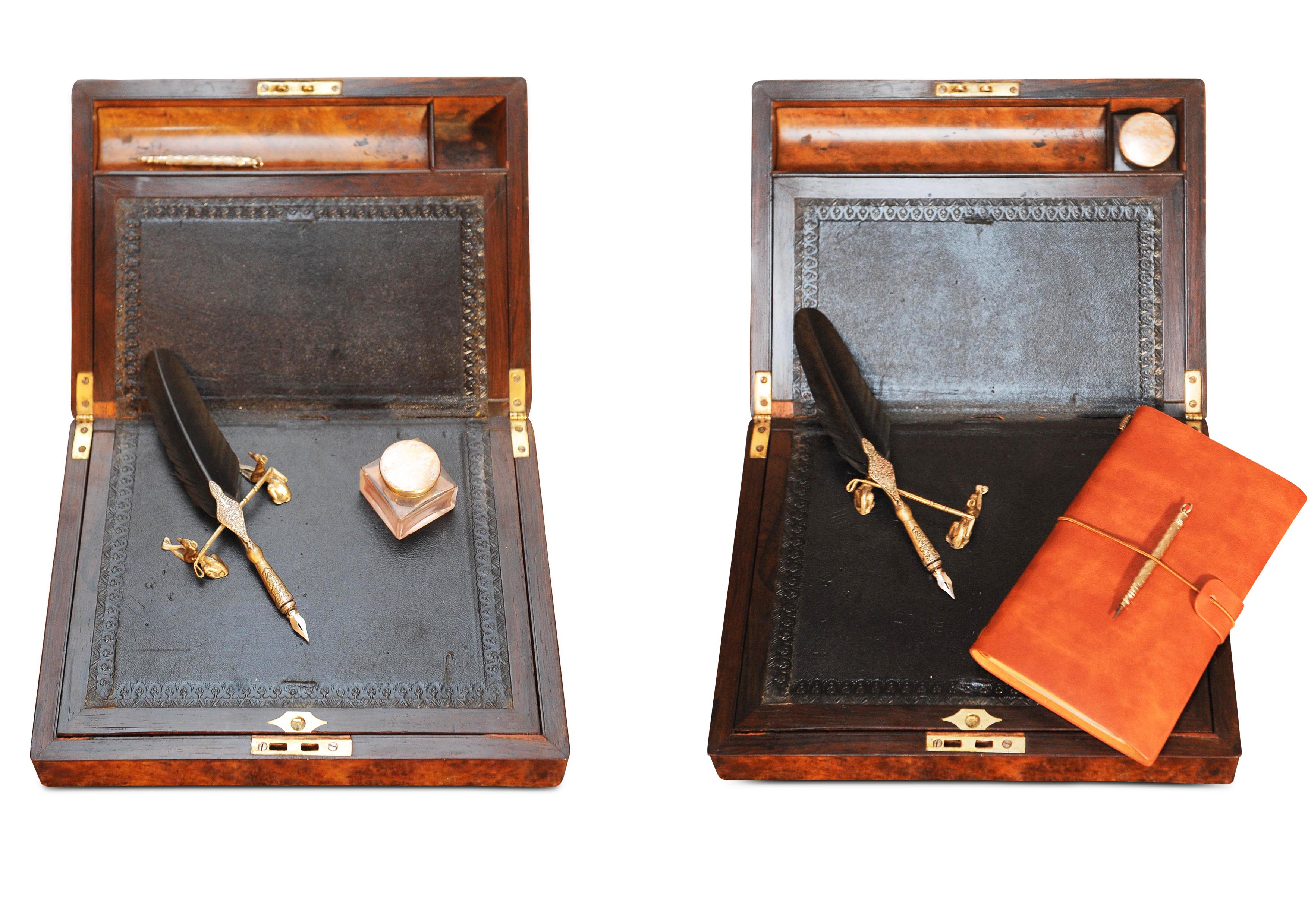 19th Century Burr Walnut Handcrafted Exquisite Writing Slope with Brass ...