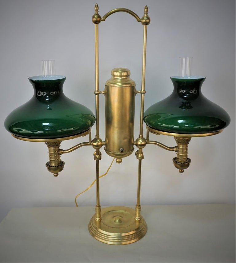 19th Century Brass Double Arm Student Oil Lamp at 1stDibs