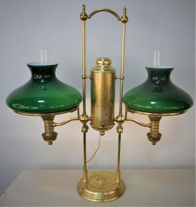 19th Century Brass Double Arm Student Oil Lamp at 1stDibs