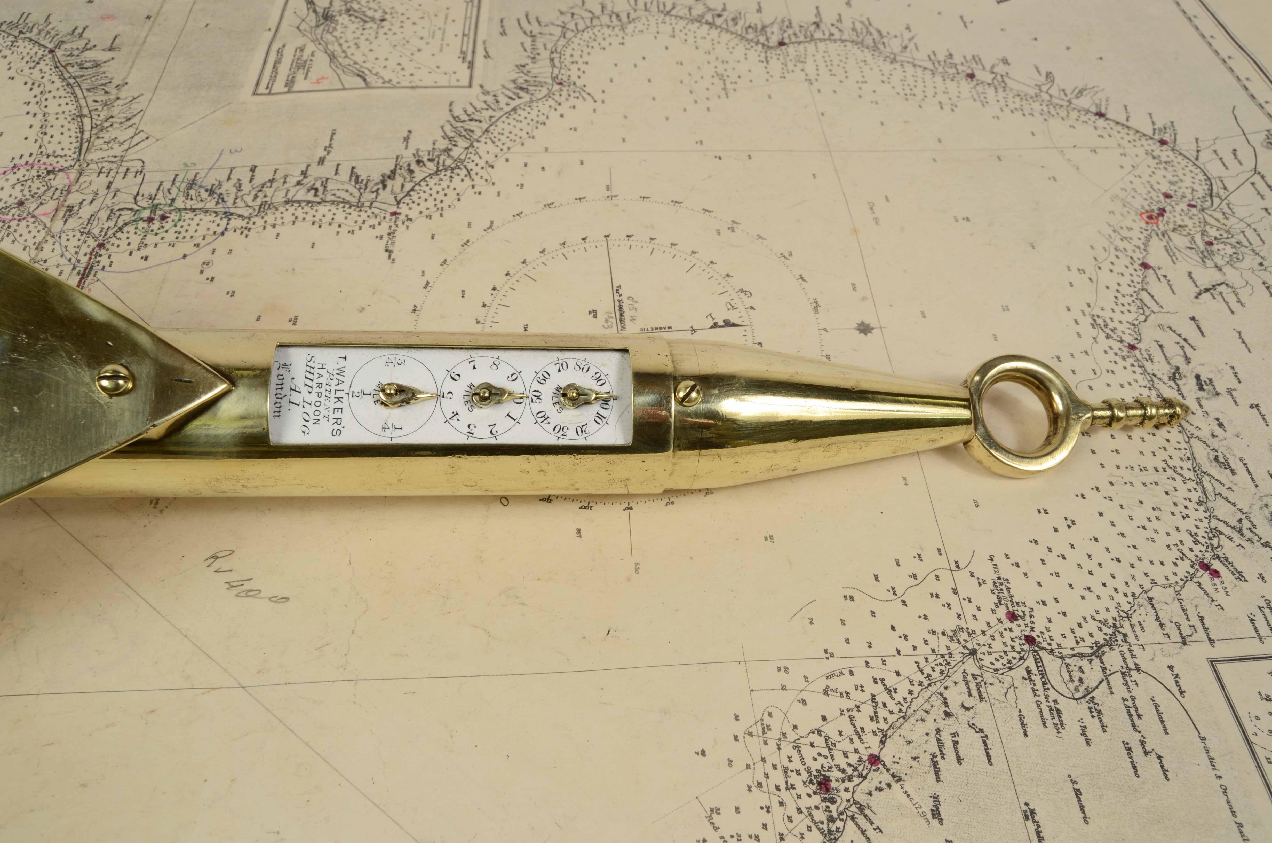 19th Century Brass Harpoon Walker's Ship Log Antique Navigation ...