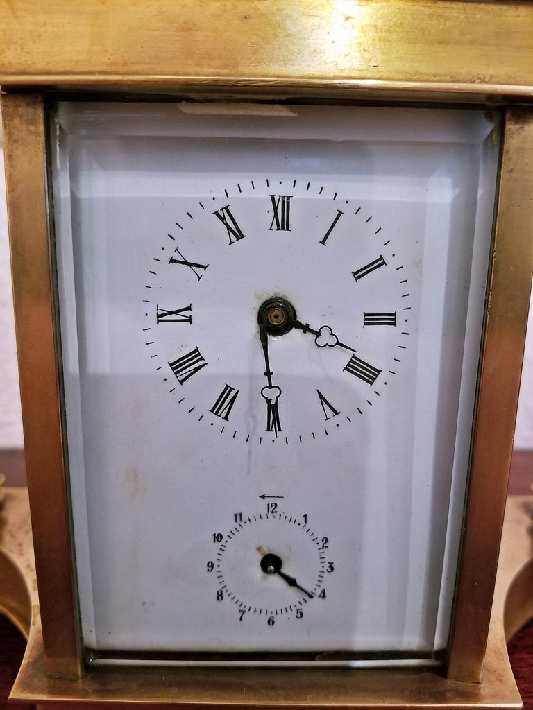 19th Century British Brass Carriage Clock with Roman Columns at 1stDibs