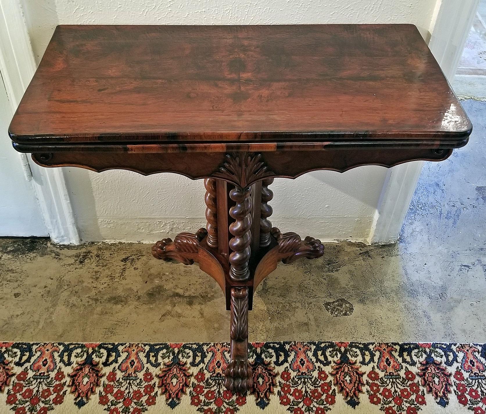 19th Century British Fold over Card Table with Tripod Barley Twist ...