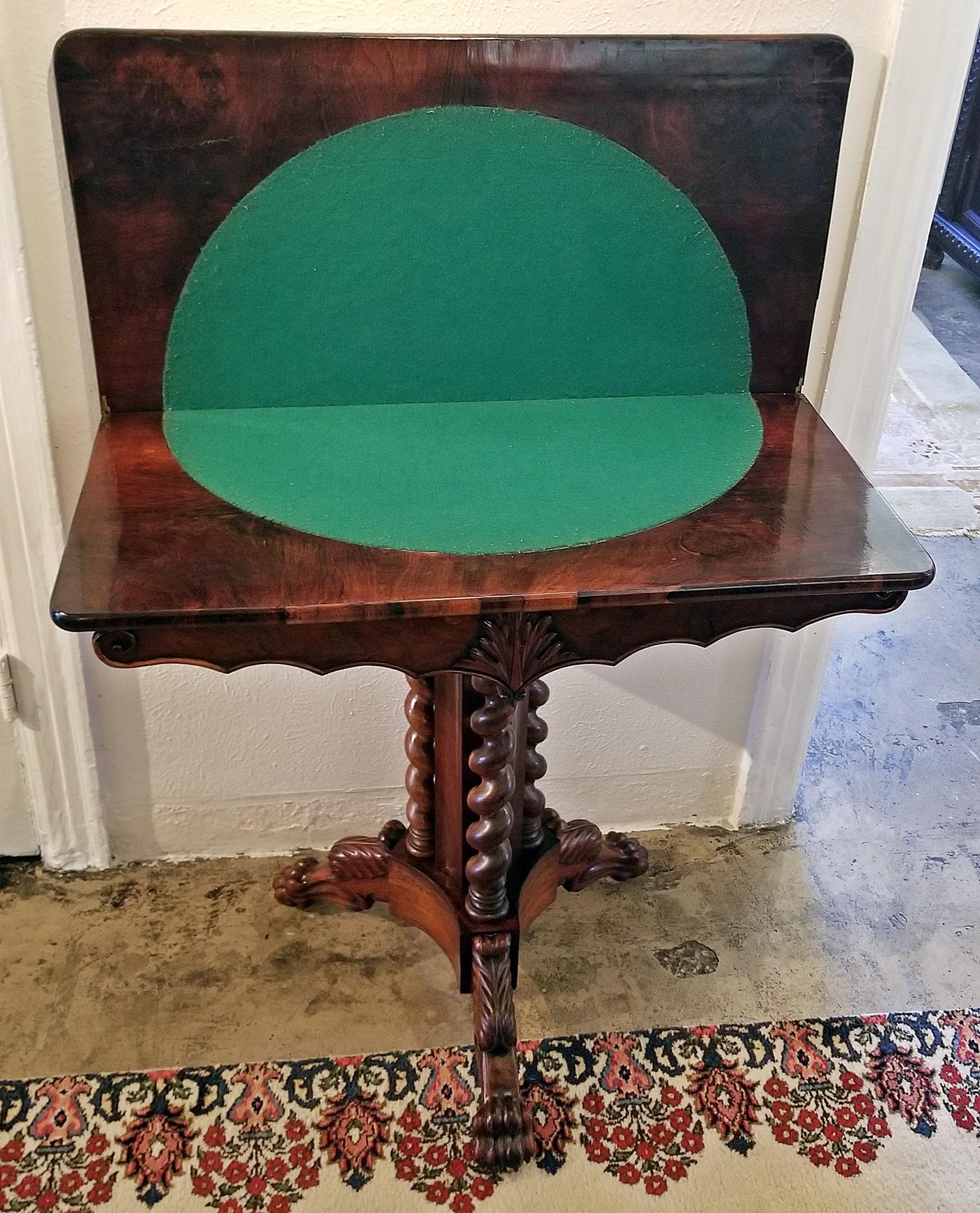 19th Century British Fold over Card Table with Tripod Barley Twist ...