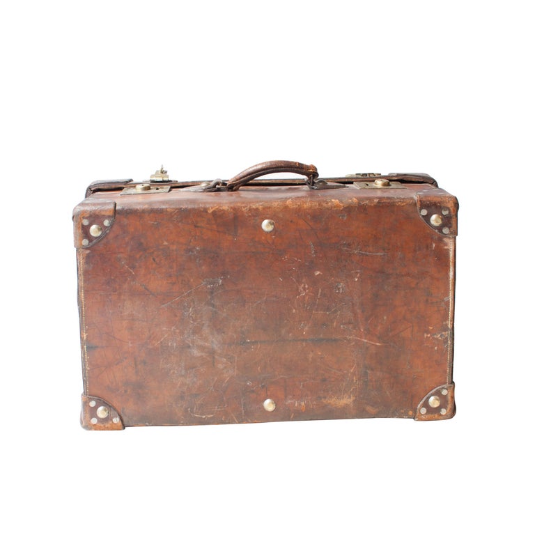 19th Century British Royal Guard Leather Bronze English Suitcase at 1stDibs