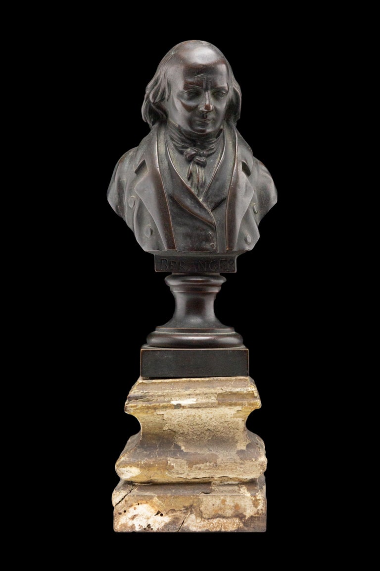 19th Century Bronze Bust of Pierre Jean De Beranger on Wooden Plinth ...