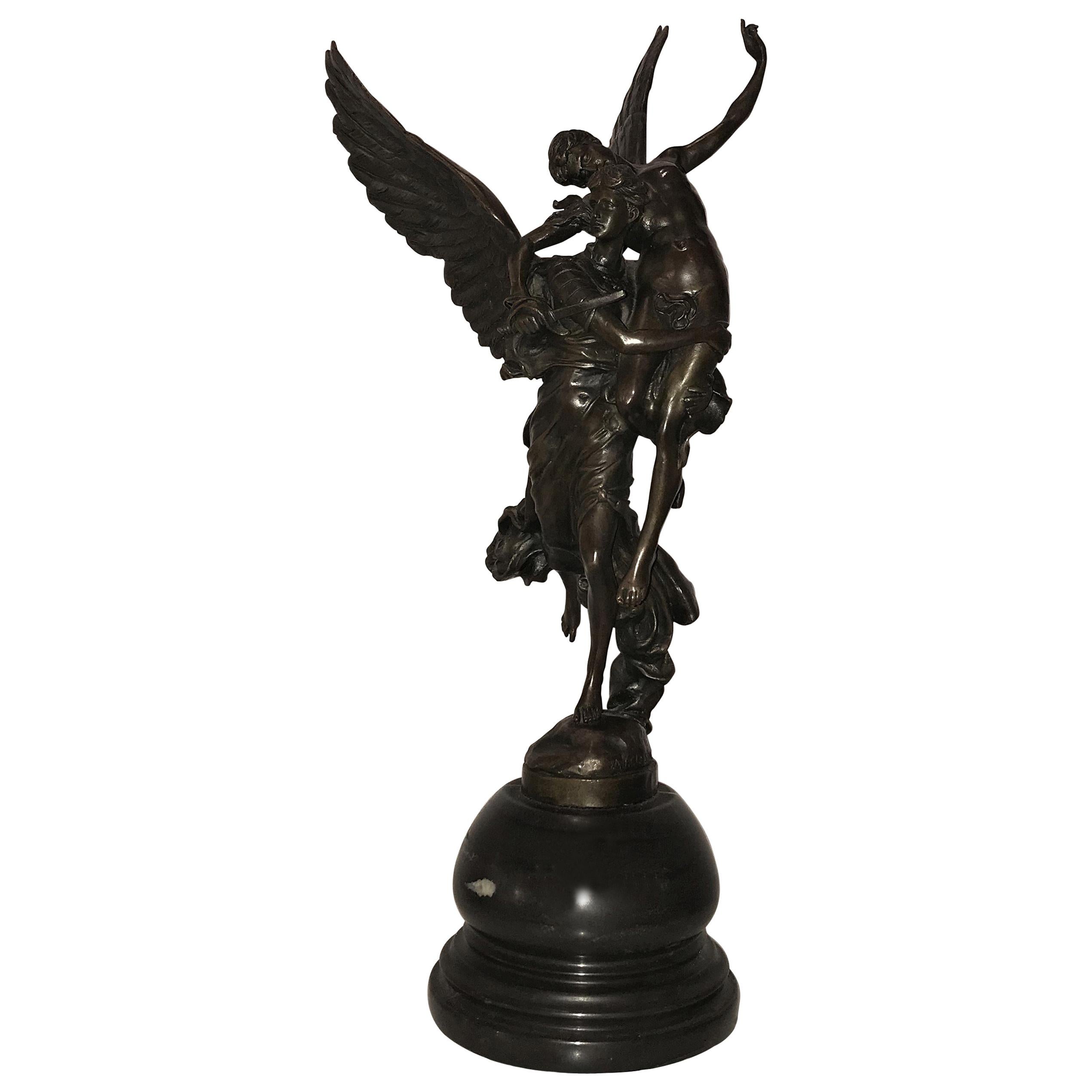 19th Century Bronze Figure Sculpture Signed A. J. Cleisinger of Winged ...