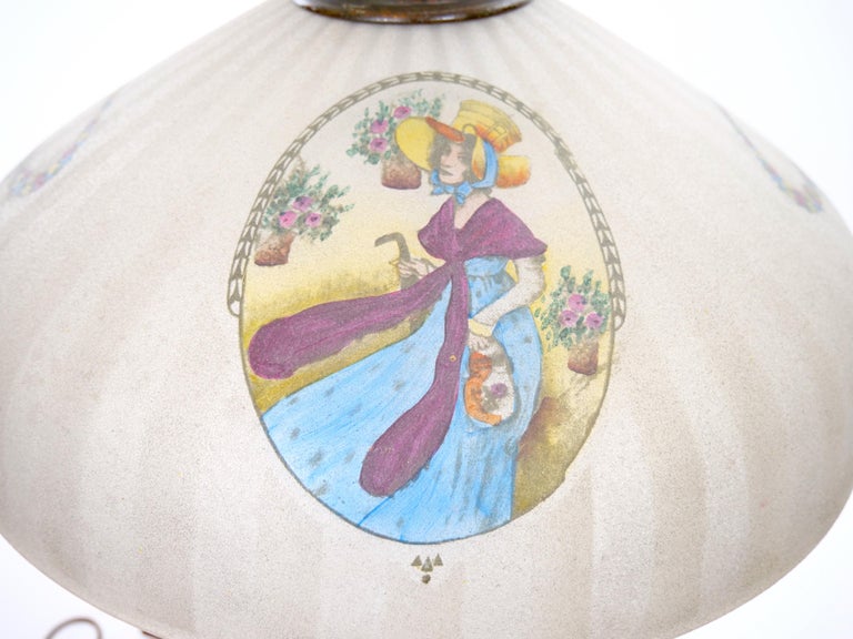 19th Century Bronze / Painted Glass Shade Table Lamp For Sale at 1stDibs