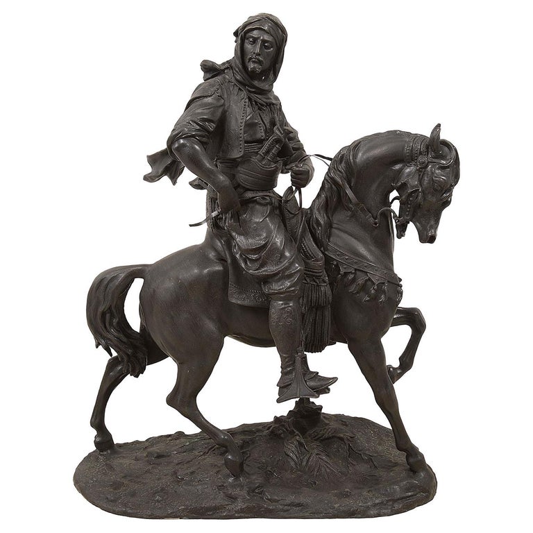 19th Century Bronze Study of Arab on Horse Back, Signed For Sale at 1stDibs