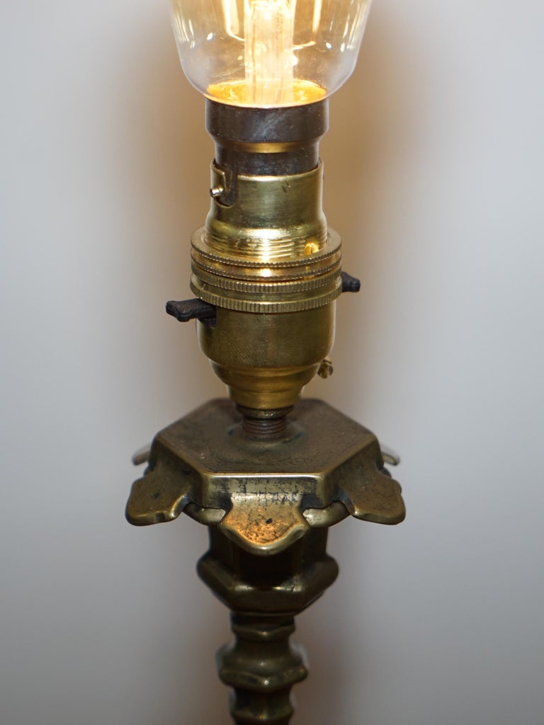19th Century Bronzed Italian Candle Table Lamp Conversion with Ornate ...