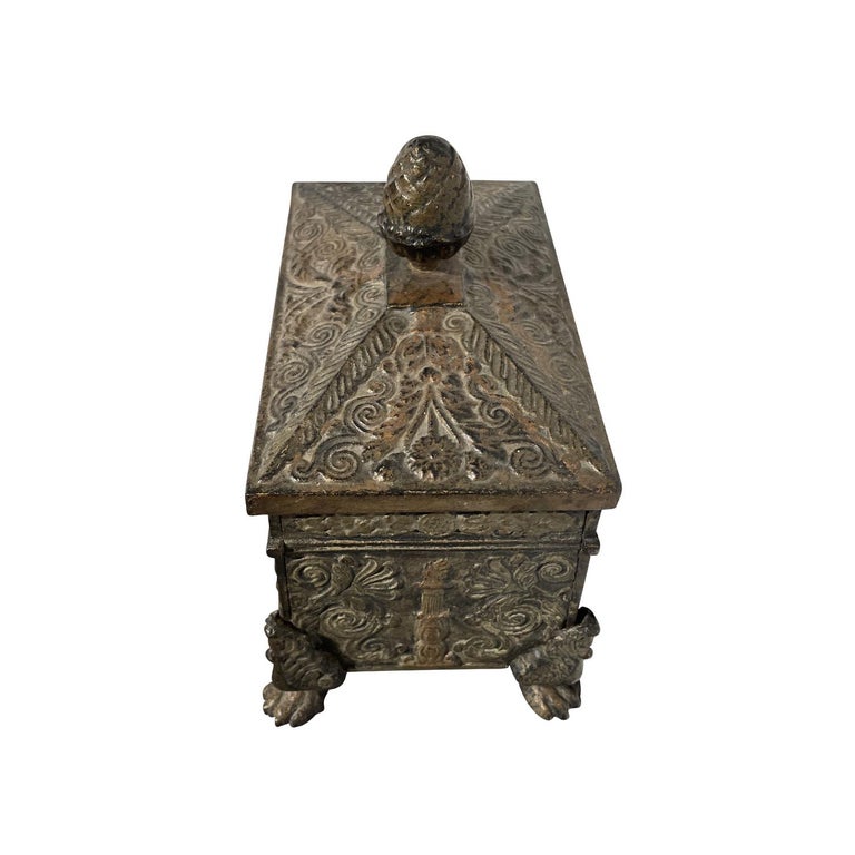 19th Century Brown-Black German Small Empire Iron Coffer, Antique Table ...