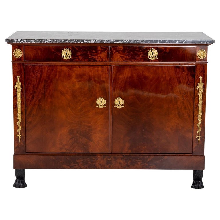 19th Century Brown French Empire Antique Mahogany, Marble Chest of ...