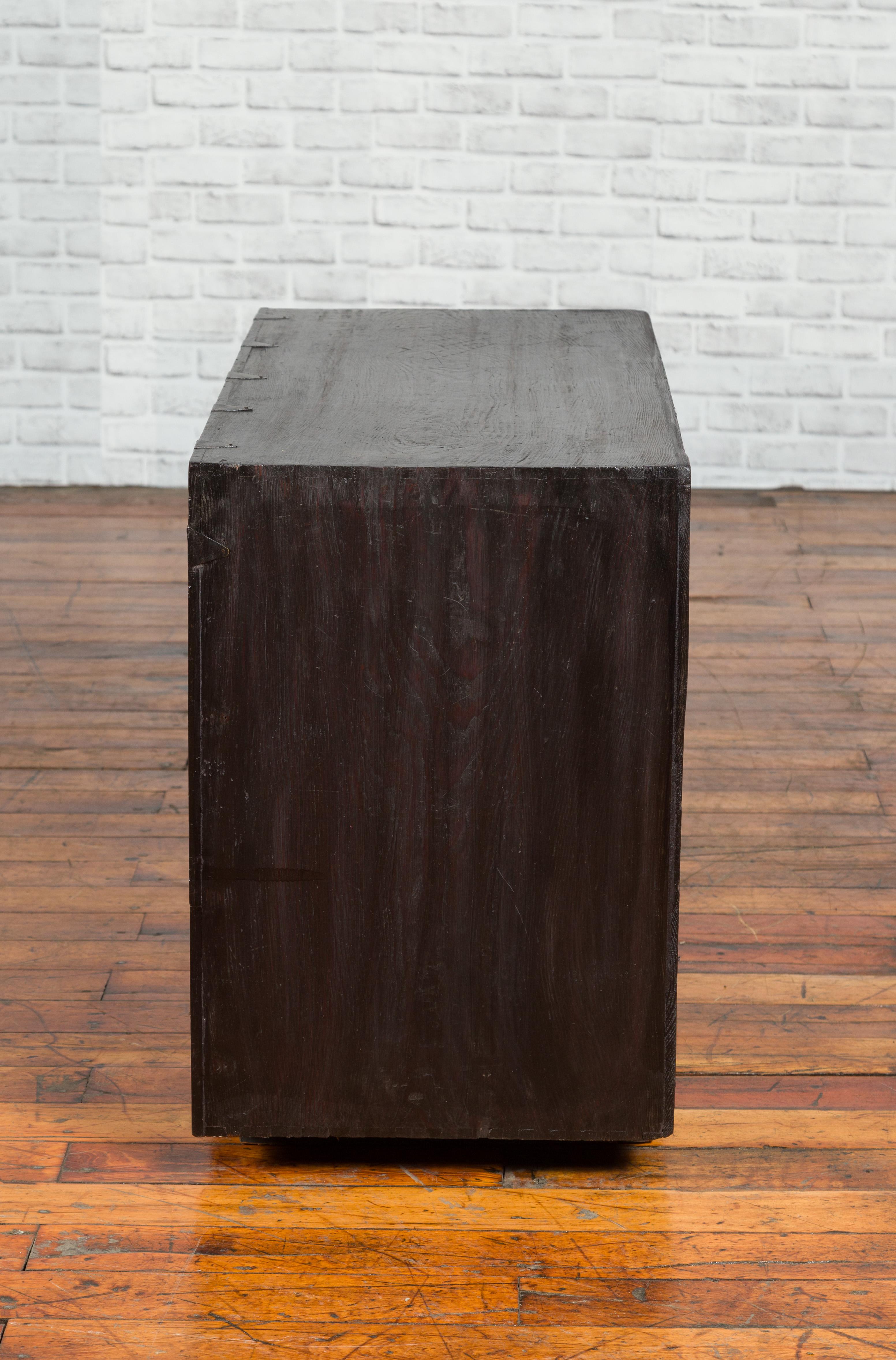 19th Century Brown Lacquered Wood Korean Cabinet with Traditional Brass ...