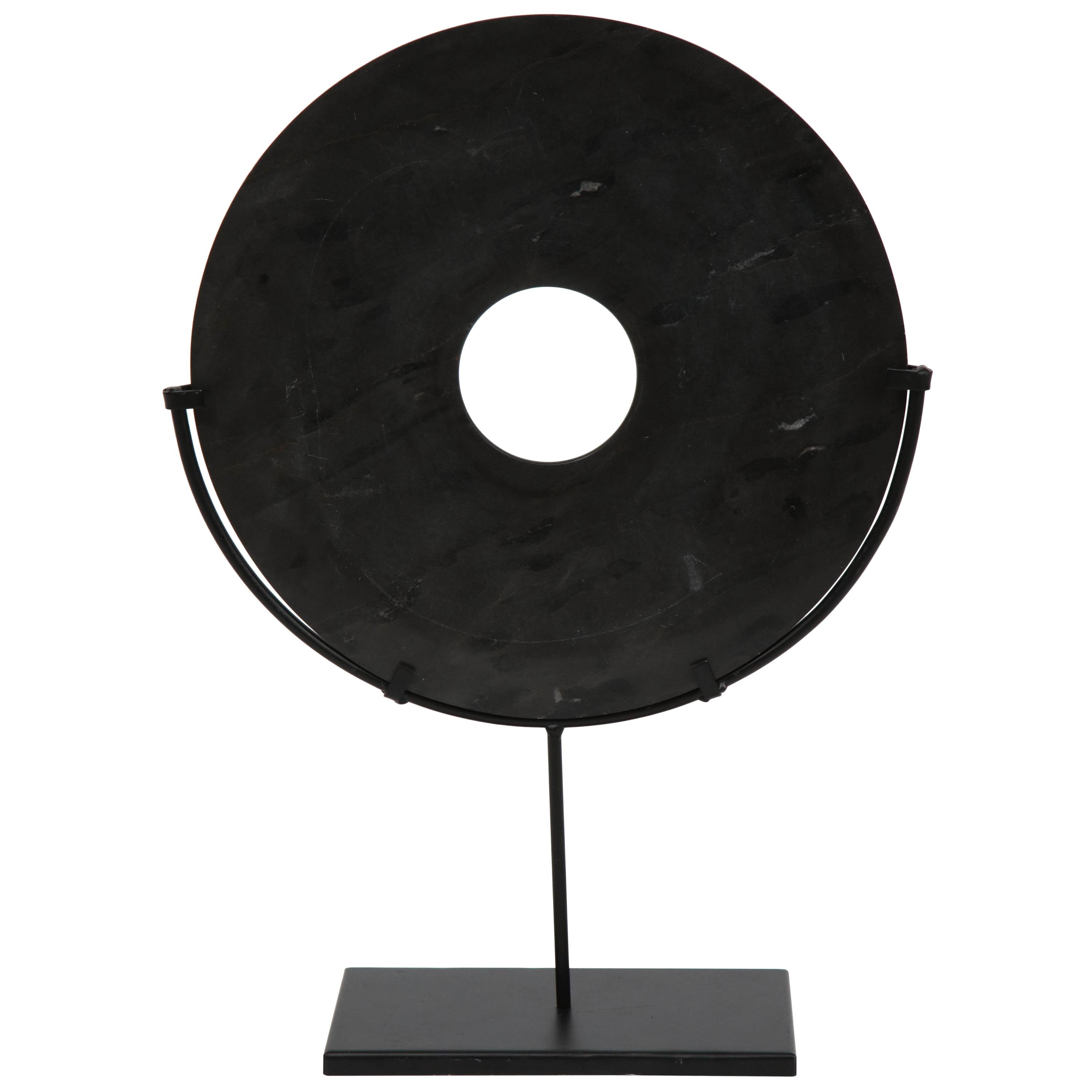 Pair of Smooth Black Stone Disc Sculptures, China, Contemporary at 1stDibs