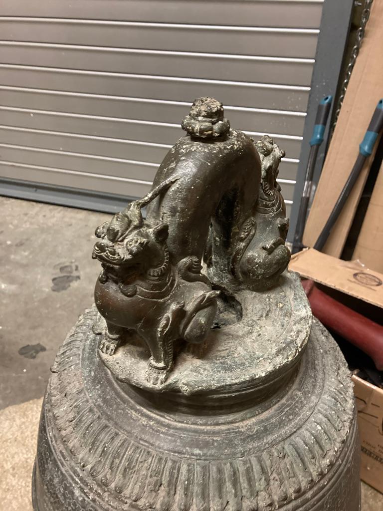 19th Century Burmese Bronze Temple Bell with Stand For Sale at 1stDibs