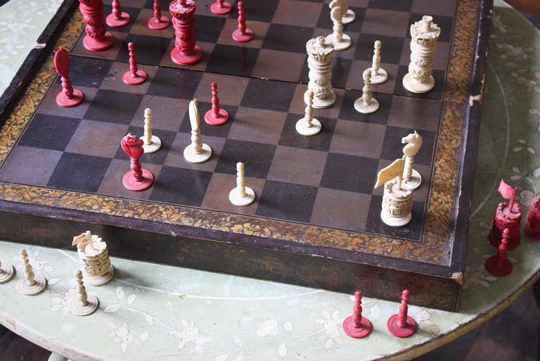 19th Century Burmese Chess Set and Chinese Export Gilt and Lacquered ...